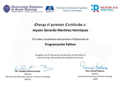diplomado de programación en python jeyson gerardo martínez henríquez