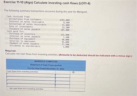 Solved Exercise Algo Calculate Investing Cash Flows Chegg