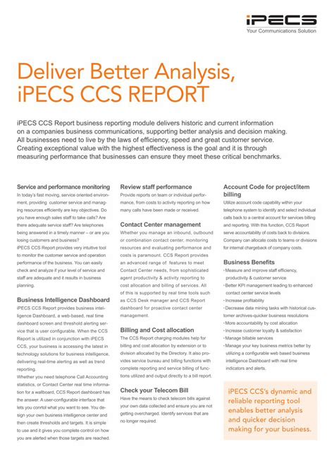 PDF Deliver Better Analysis IPECS CCS REPORT IPECS CCS Report Business Reporting Module