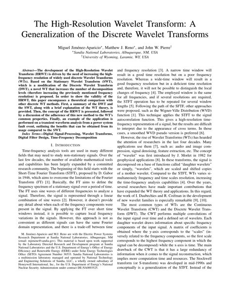 Pdf The High Resolution Wavelet Transform A Generalization Of The Discrete Wavelet Transforms