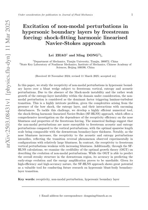 Pdf Excitation Of Non Modal Perturbations In Hypersonic Boundary Layers By Freestream Forcing