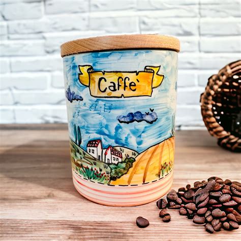 Coffee Jar With Tuscan Countryside Coffee Canister Made In Italy Hand