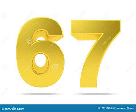 Gold Metal Number 67 Sixty Seven Isolated On White Background 3d Rendering Stock Illustration