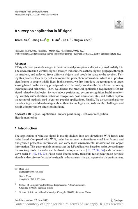 A Survey On Application In RF Signal