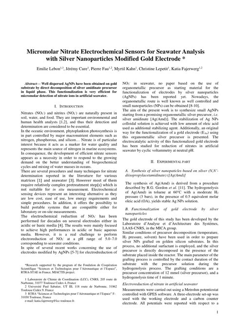 Pdf Micromolar Nitrate Electrochemical Sensors For Seawater Analysis With Silver Nanoparticles