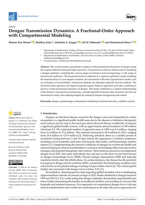 Pdf Dengue Transmission Dynamics A Fractional Order Approach With Compartmental Modeling