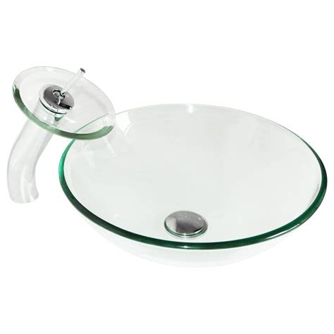 Wonline 163 Clear Tempered Glass Circular Vessel Bathroom Sink With