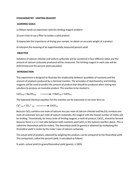 Stoichiometry Limited Reagents General Chemistry 1 Studocu