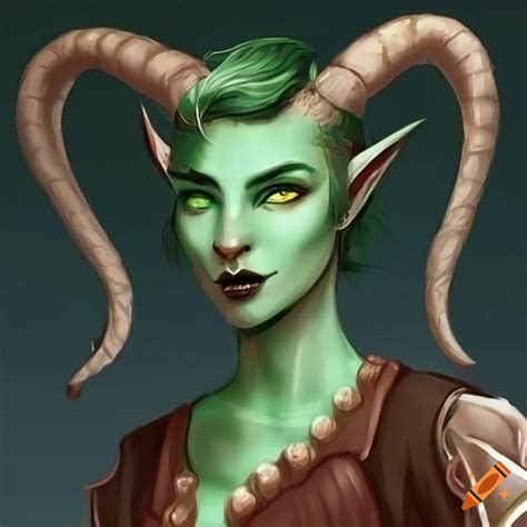 Portrait Of A Female Tiefling With Dragon Like Horns On Craiyon