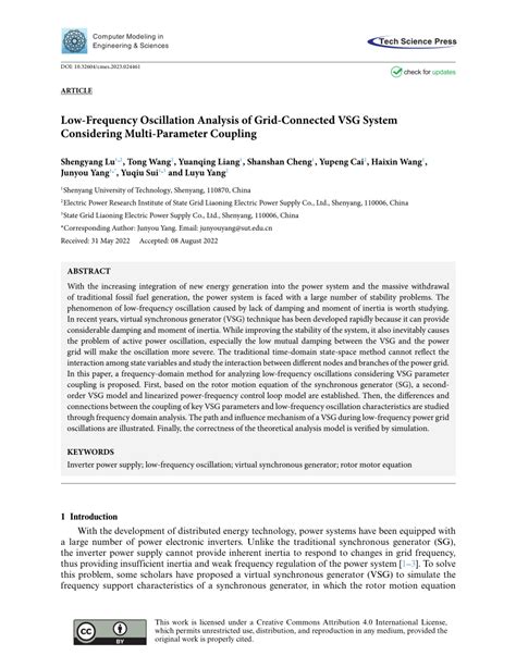 Pdf Low Frequency Oscillation Analysis Of Grid Connected Vsg System Considering Multi