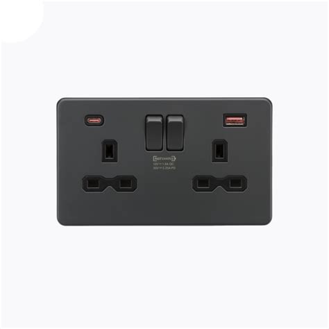 A G DP Switched Socket With Dual USB A C W FASTCHARGE Anthracite Evolution