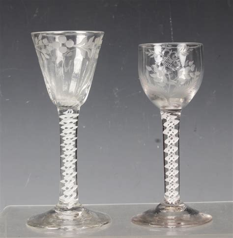 Two Double Series Opaque Twist Stem Wine Glasses Late 18th Century