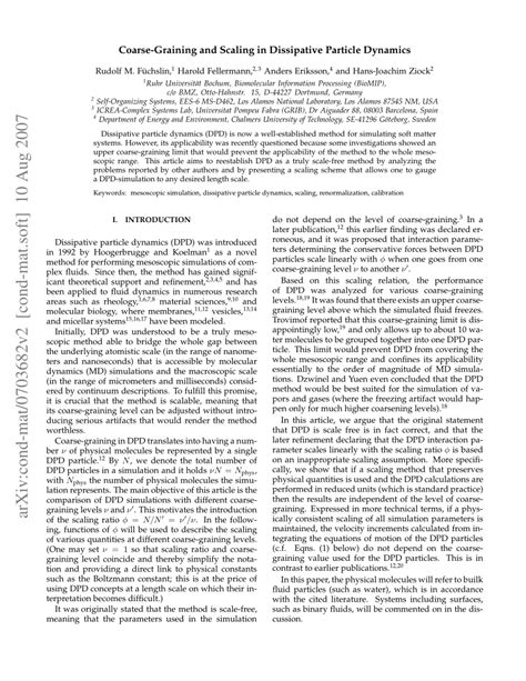 Pdf Coarse Graining And Scaling In Dissipative Particle Dynamics