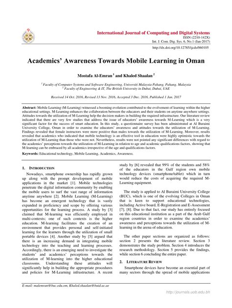 Pdf Academics Awareness Towards Mobile Learning In Oman