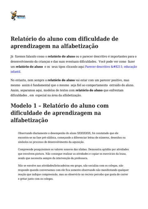 Exemplos De Relatorios De Aprendizagem