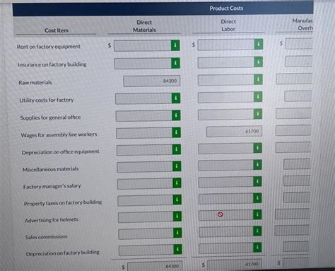 Solved Begin Tabular Ll Hline Product Costs Hline