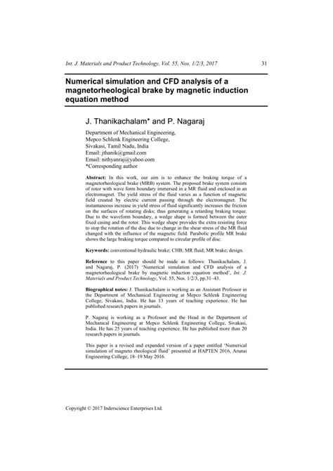 Pdf Numerical Simulation And Cfd Analysis Of A Magnetorheological Brake By Magnetic Induction