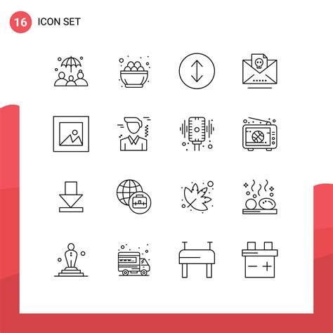 Set Of 16 Vector Outlines On Grid For Business Layout Arrows Image Mail Editable Vector Design