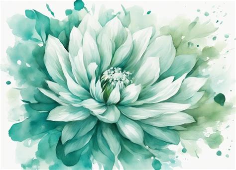 Premium Photo A Watercolor Turquoise Green White Flower