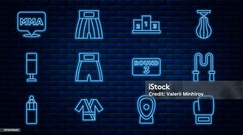 세트 라인 복싱 글러브 점프 로프 스포츠 우승자 포디엄 쇼트 펀칭 백 파이트 클럽 Mma 링 보드 및 아이콘을 통해 상 벡터 건강한 생활방식에 대한 스톡 벡터 아트 및 기타