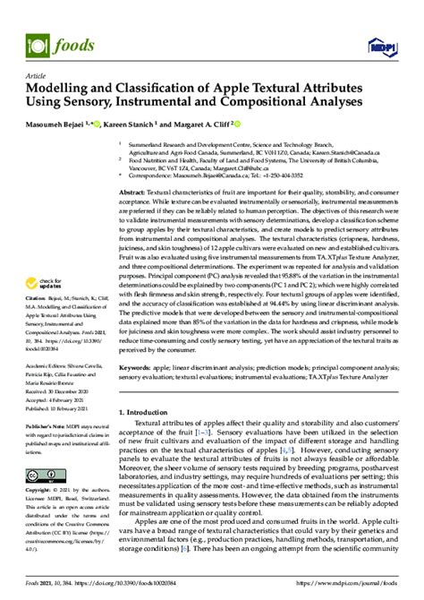 Pdf Modelling And Classification Of Apple Textural Attributes Using