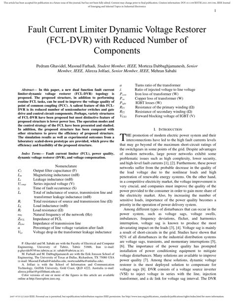 Pdf Fault Current Limiter Dynamic Voltage Restorer Fcl Dvr With Reduced Number Of Components