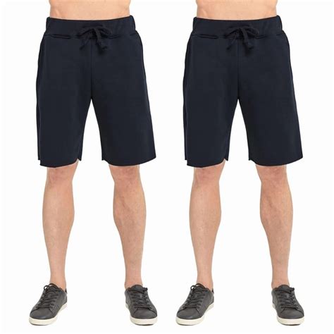 2 Pack Mens Fleece Shorts Heavyweight Cotton With Drawstring And
