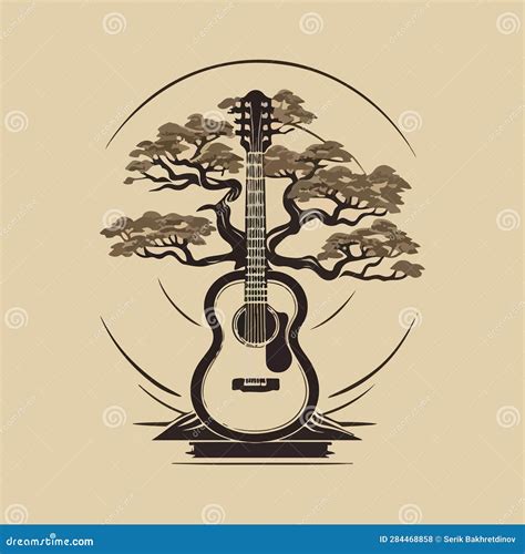 A Flat Drawing Of A Guitar And A Tree Growing From It For Your Design Stock Vector
