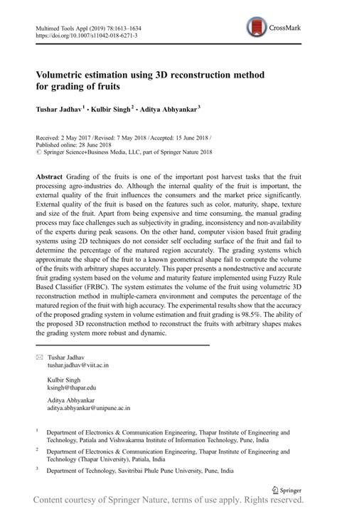 Volumetric Estimation Using 3d Reconstruction Method For Grading Of