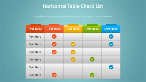 Horizontal Table Check List Diagram