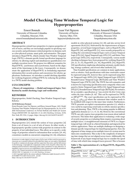 Pdf Model Checking Time Window Temporal Logic For Hyperproperties