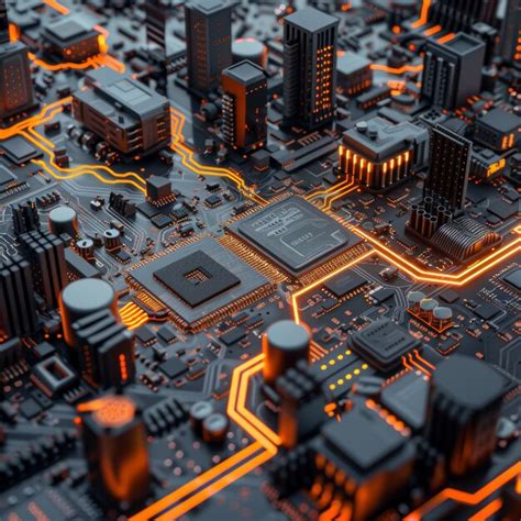 Digital Dreams Exploring The City Skyline Through Circuitry Premium Ai Generated Image