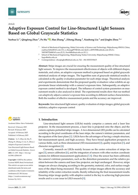 Pdf Adaptive Exposure Control For Line Structured Light Sensors Based On Global Grayscale