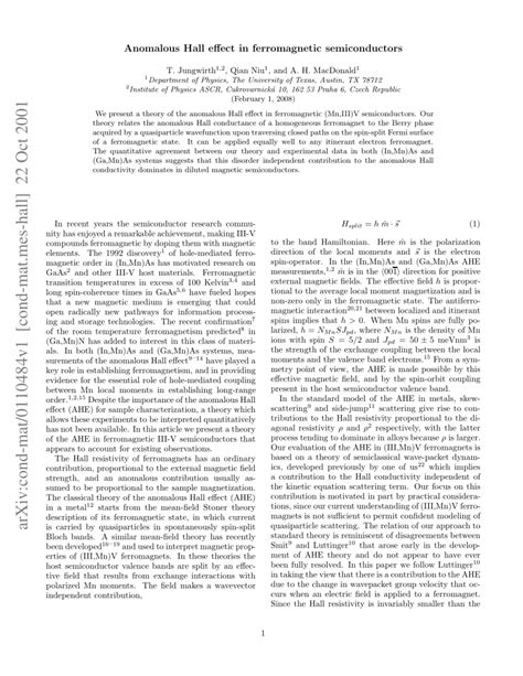 Pdf Anomalous Hall Effect In Ferromagnetic Semiconductors