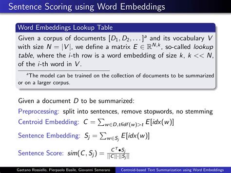 Centroid Based Text Summarization Through Compositionality Of Word Centroid Based Text Summarization Through Compositionality Of Word