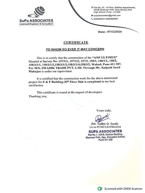 Architect Certificate Pdf