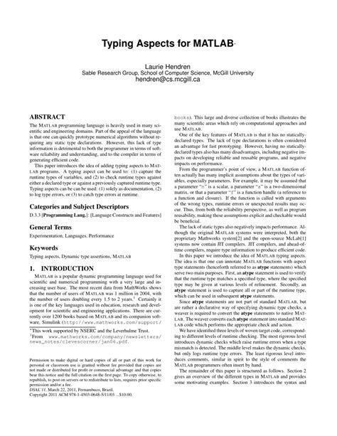 Pdf Typing Aspects For Matlab