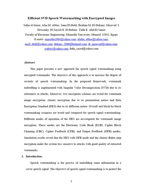 Efficient Speech Watermarking With Encrypted Images Pdf Applied