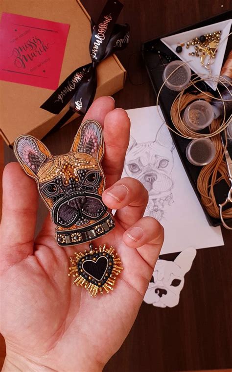 Брошь Французский бульдог Embroidery Jewelry Brooches Handmade Bead Embroidery Patterns