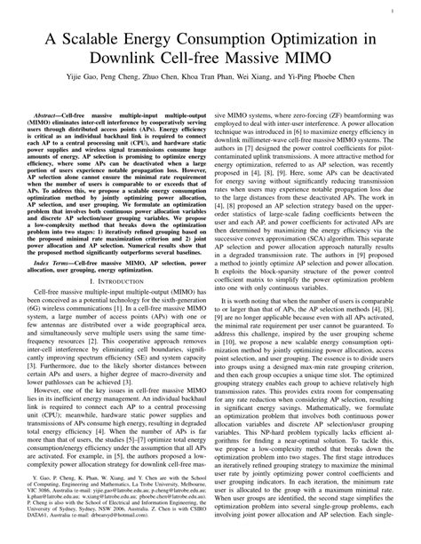 Pdf A Scalable Energy Consumption Optimization In Downlink Cell Free