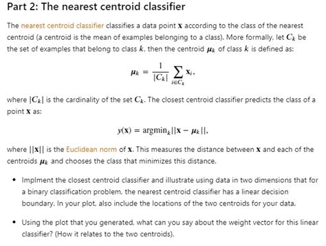 Solved Part 2 The Nearest Centroid Classifier The Nearest Centroid