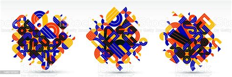 추상적인 현대 벡터 트렌디 한 디자인 세트 기하학적 모양 세련된 구성 모듈 패턴 예술 일러스트 타이포그래피 문자 요소 사용 가리기에 대한 스톡 벡터 아트 및 기타 이미지
