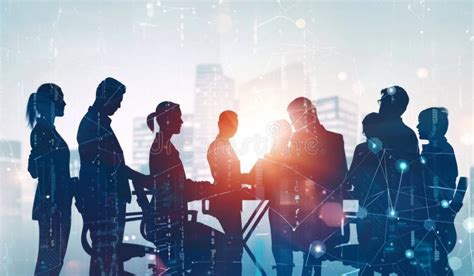 A Group Of Business Professionals Overlaid With A Digital Network Symbolizing Teamwork And