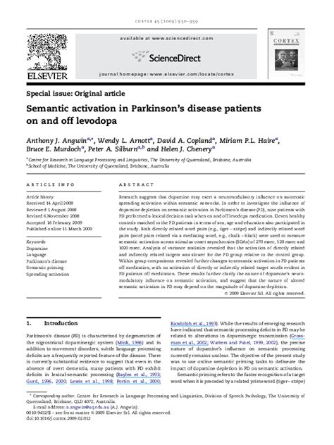 Pdf Semantic Activation In Parkinsons Disease Patients On And Off Levodopa Wendy Arnott