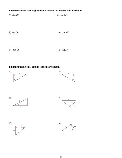 Quiz And Worksheet Sohcahtoa Practice Problems Worksheets Library
