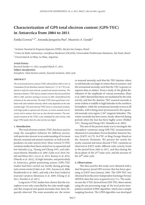 Pdf Characterization Of Gps Total Electron Content Gps Tec In