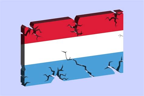 금이 간 텍스처 문제 개념이 있는 3d 금이 간 벽 벡터 골절 패턴에 룩셈부르크 플래그 프리미엄 벡터