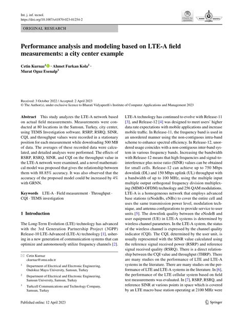 PDF Performance Analysis And Modeling Based On LTE A Field Measurements A City Center Example