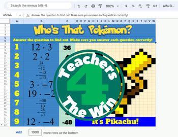 Who S That Pokemon Mystery Pixel Art Integer Multiplication Division