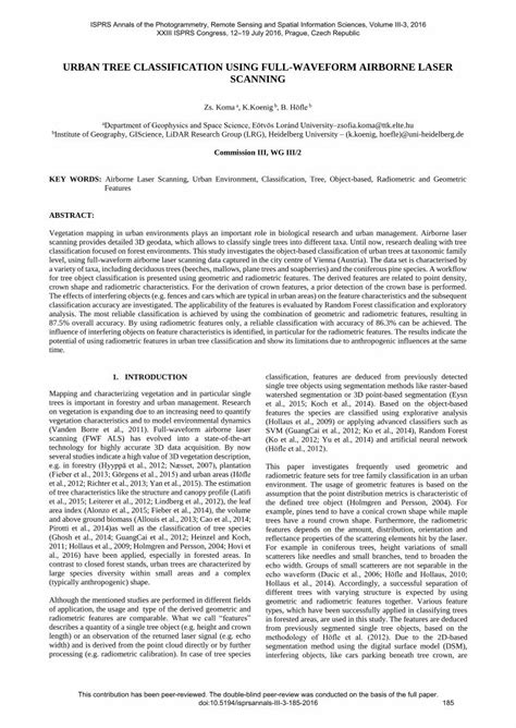 Pdf Urban Tree Classification Using Full Waveform The Most